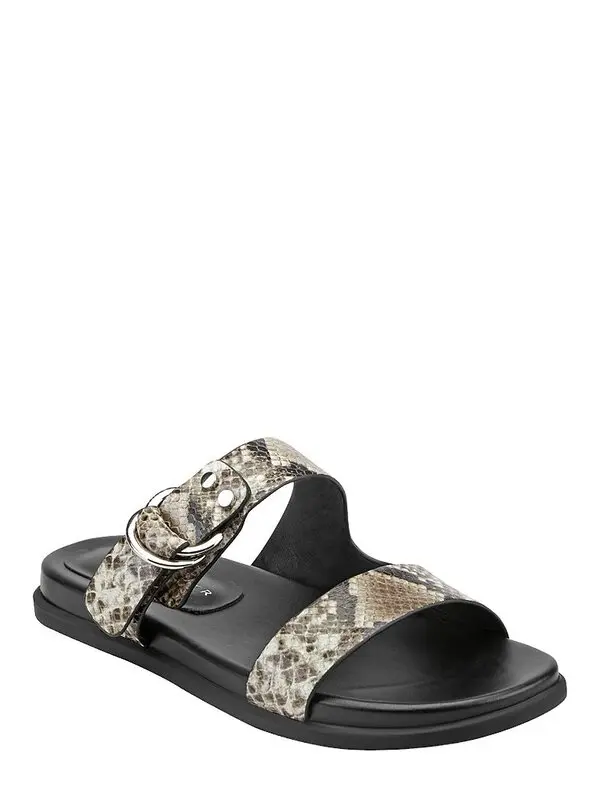 MARC FISHER LTD. Gia2 Snake Embossed Leather Slide Sandals - White