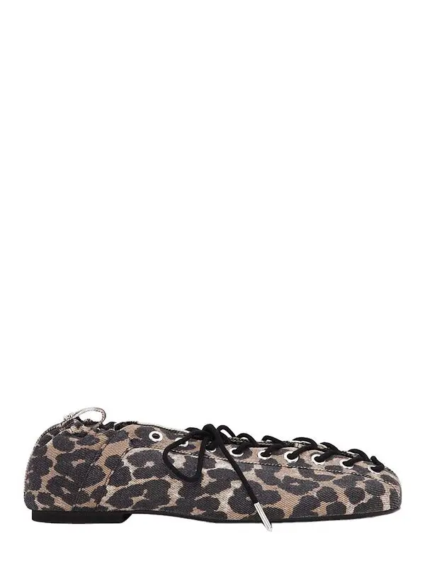 GANNI Lace-up Ballet Flats - Leopard