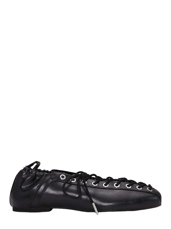 GANNI Eyelets Lace Up Ballet Flats - Black