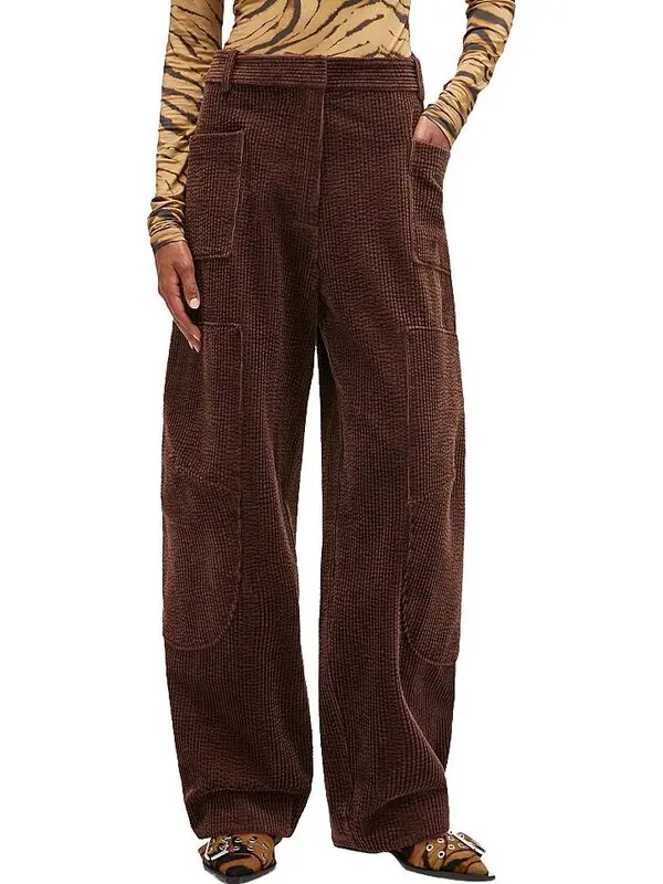 GANNI Seersucker Corduroy Wide Leg Trousers - Chicory Coffee