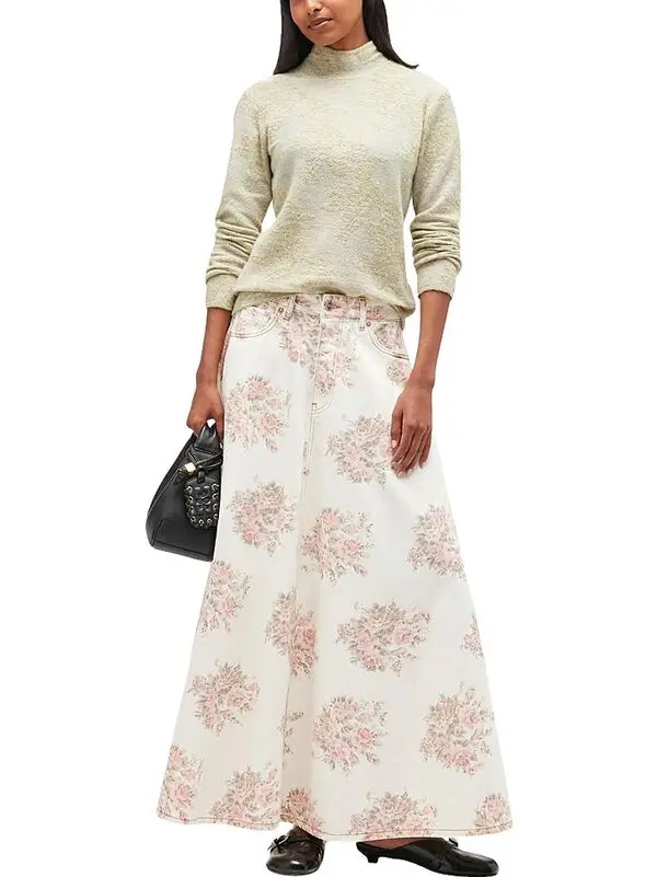 GANNI Floral Denim Maxi Skirt - Egret