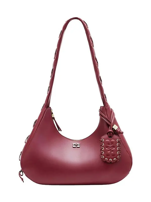 GANNI Medium Laces Hobo Bag - Burgundy