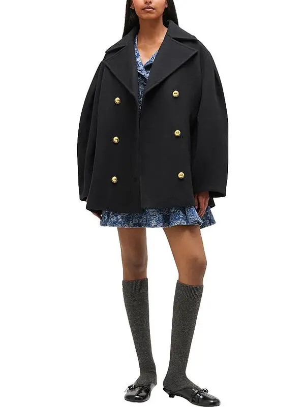 GANNI Oversized Pea Coat - Sky Captain