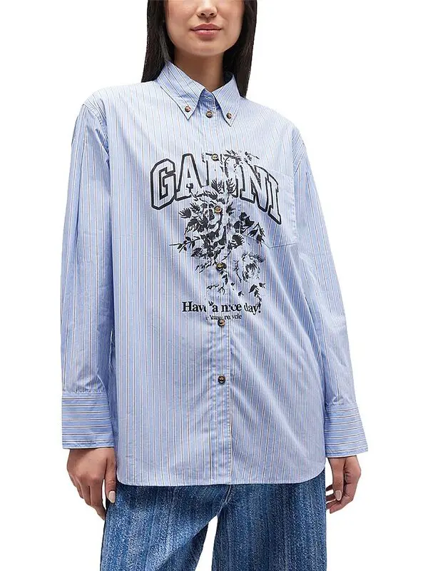 GANNI Striped Logo Shirt - Lavender Lustre