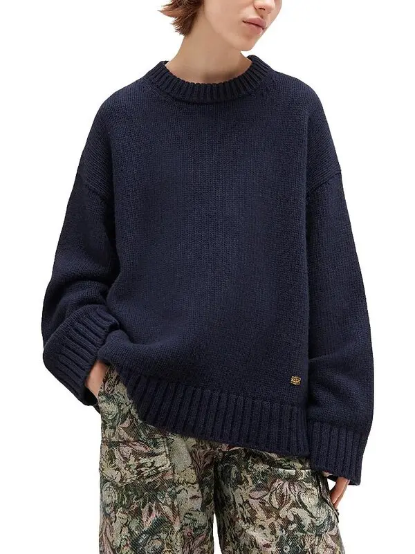 GANNI Chunky Mixed Wool-blend Crewneck Sweater - Sky Captain