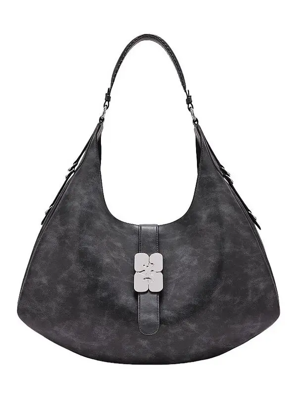 GANNI Large Vintage Leather Bag - Ebony