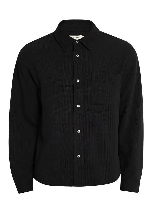 FRAME Cotton Waffle Texture Button-down Shirt - Black