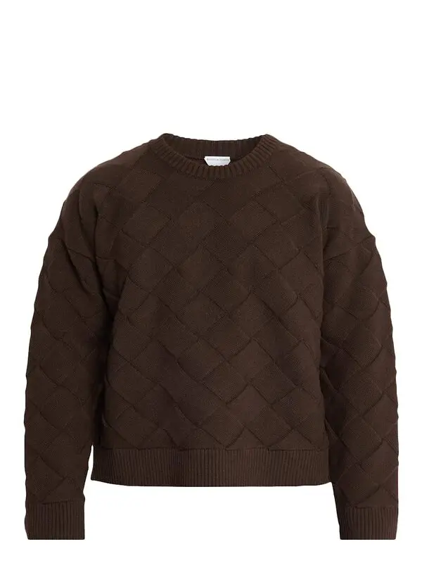 Bottega Veneta Intrecciato Wool Knit Crewneck Sweater - Espresso