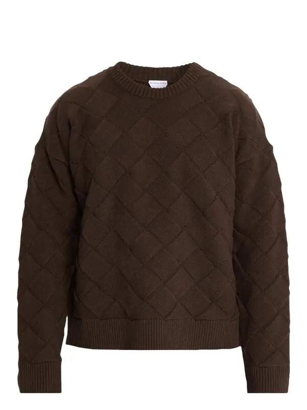 Bottega Veneta Intrecciato Wool Knit Crewneck Sweater - Espresso