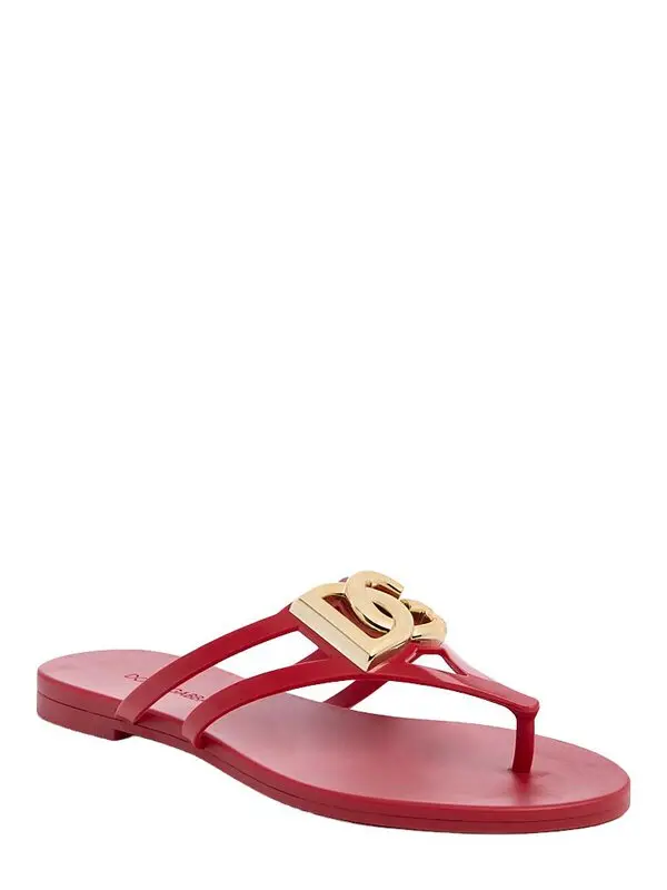 Dolce & Gabbana Rubber Beach Thong Sandals With Dg Logo Detail - Red/gold