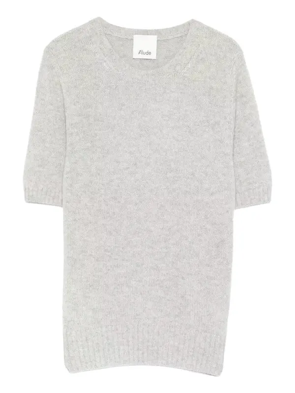 ALLUDE Short-sleeve Crewneck Sweater - Grey