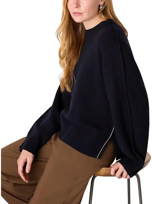 Whistles Side Stripe Wool Knit Sweater - Navy