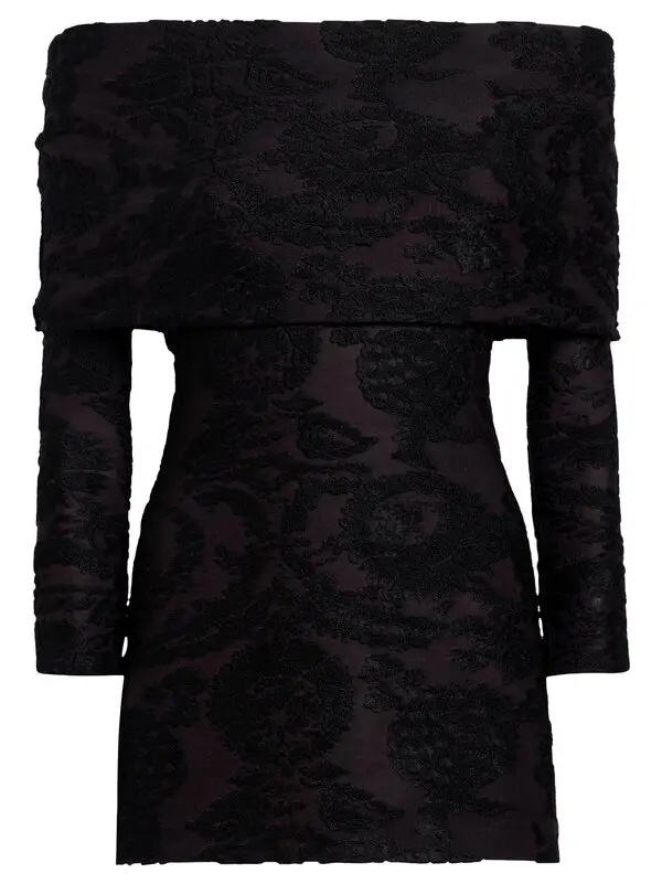 Etro Flocked Stretch-velvet Off-the-shoulder Longline Top - Black