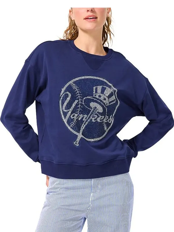 Terez New York Yankees Rhinestone Crewneck Sweatshirt - New York Yankees - Blue