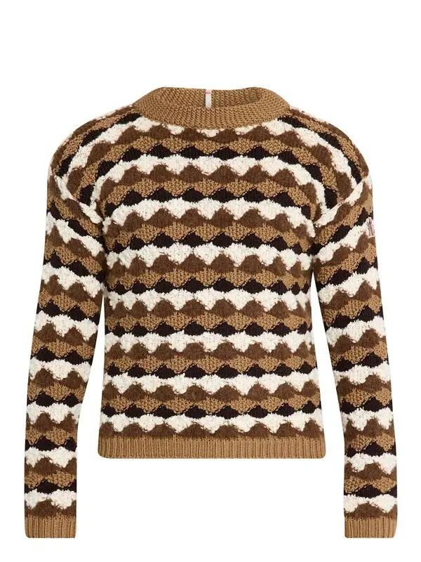 Moncler Geometric Jacquard Wool-blend Crewneck Sweater - Brown