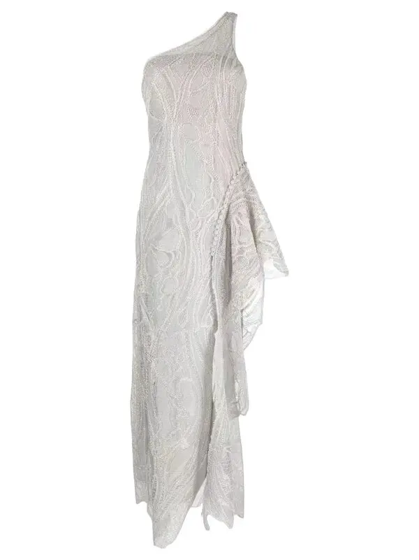 Simkhai Embroidered One-shoulder Gown - Silver