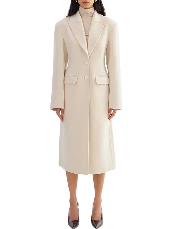 LAMARQUE Wool Peak Lapel Single-breasted Coat - Whisper White