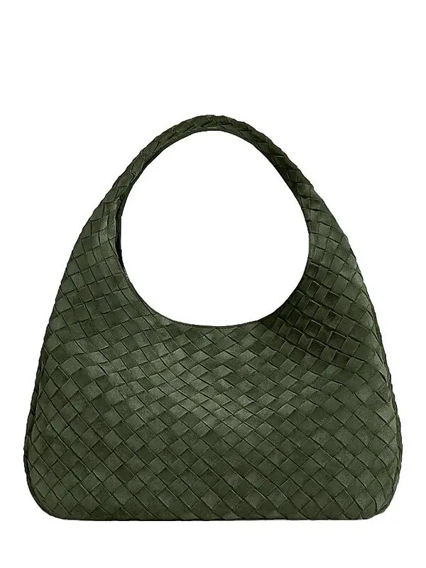 Bottega Veneta Campana Large Intrecciato Shoulder Bag - Green Tweed/brass