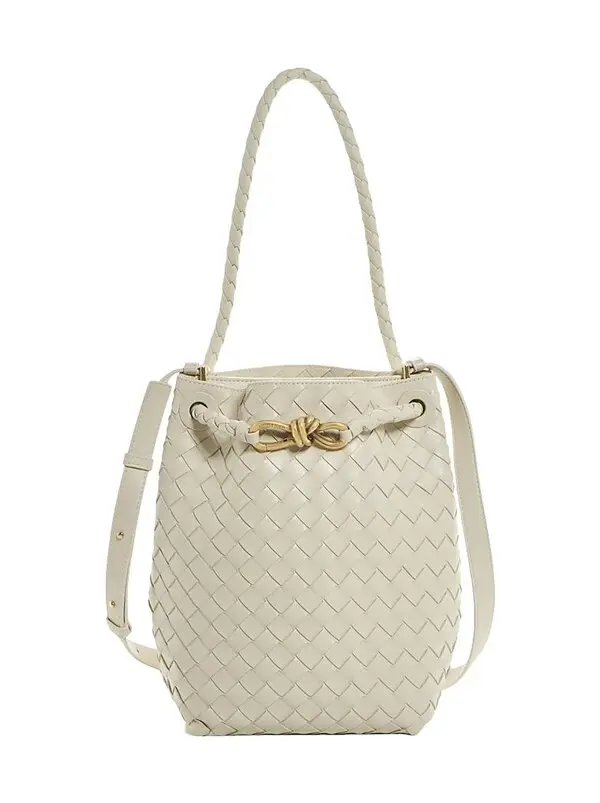 Bottega Veneta Andiamo Small Intrecciato Leather Bucket Bag - Sea Salt/muse Brass