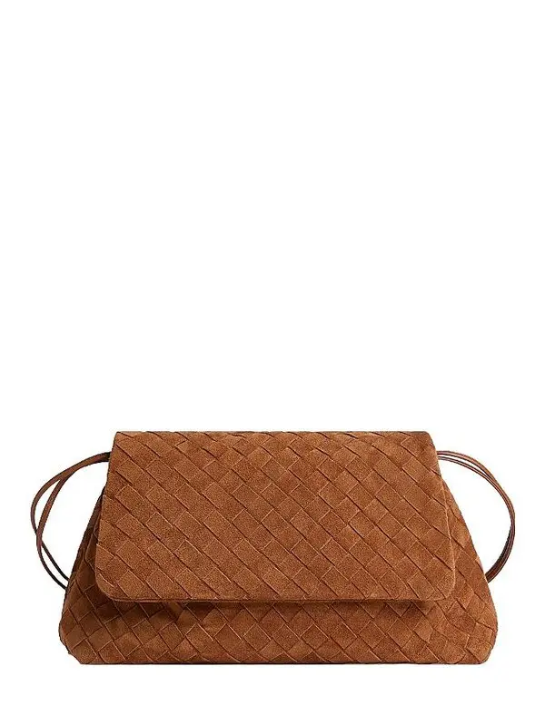 Bottega Veneta Giorno Intrecciato Leather Shoulder Bag - Amber/gold Suede