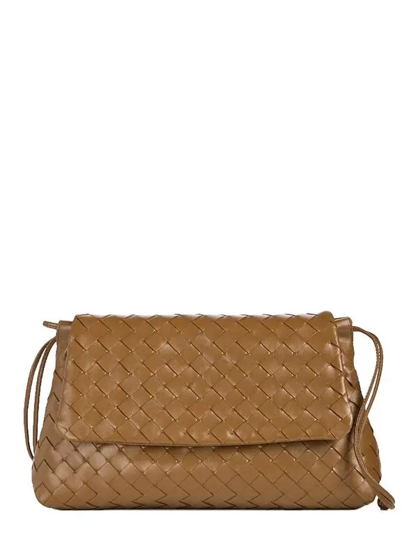 Bottega Veneta Giorno Intrecciato Leather Shoulder Bag - Dark Caramel/gold