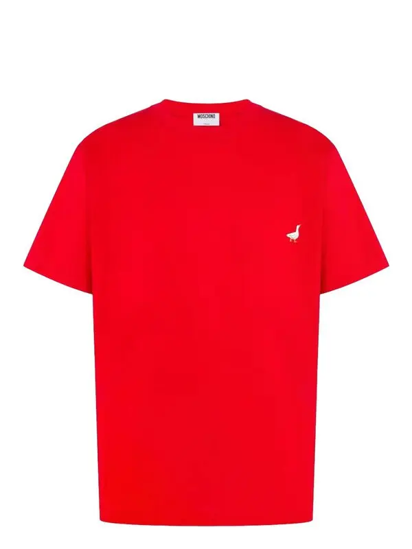 Moschino Goose-embroidery Cotton T-shirt - Red