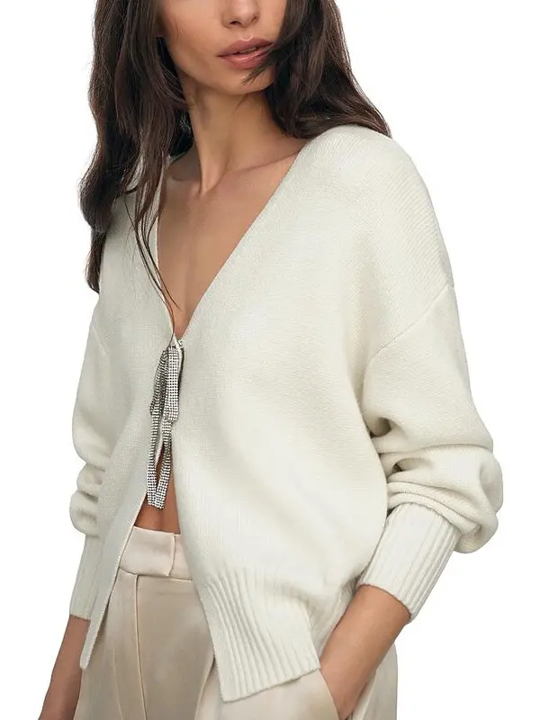 REISS Beau Bow Cardigan - Cream