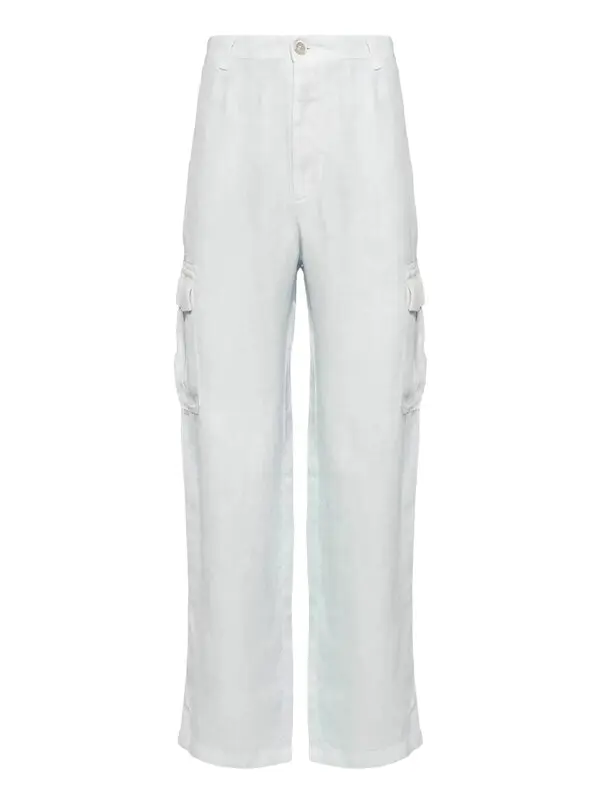 120% Lino Linen Cargo Trousers - Blue