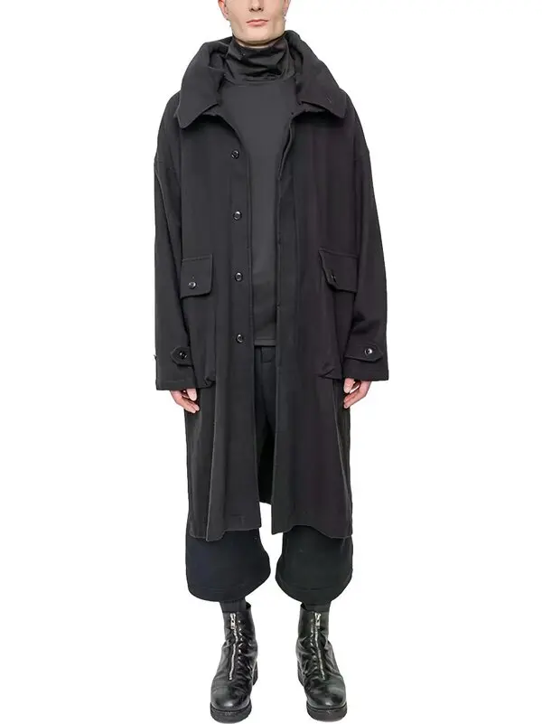 THE VIRIDI-ANNE Hooded Button-up Parka - Black