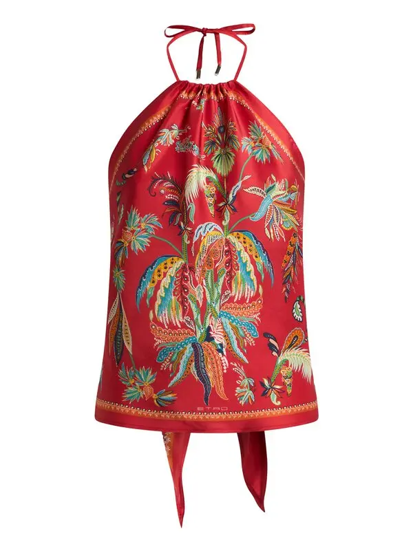 Etro Printed Silk Halter Top - Red