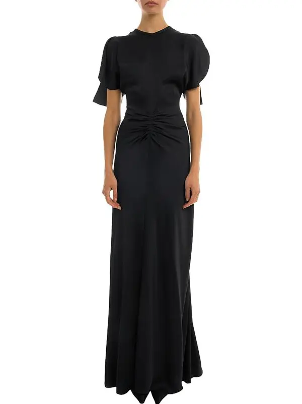 Victoria Beckham Gathered Waist Floor Length Dress - Navy