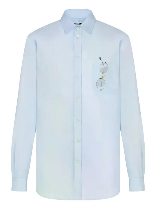 Moschino Glasses-print Cotton Shirt - Blue