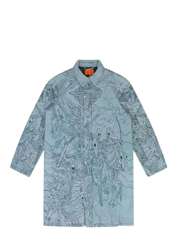 WHO DECIDES WAR Four Horsemen Printed Trench Coat - Blue