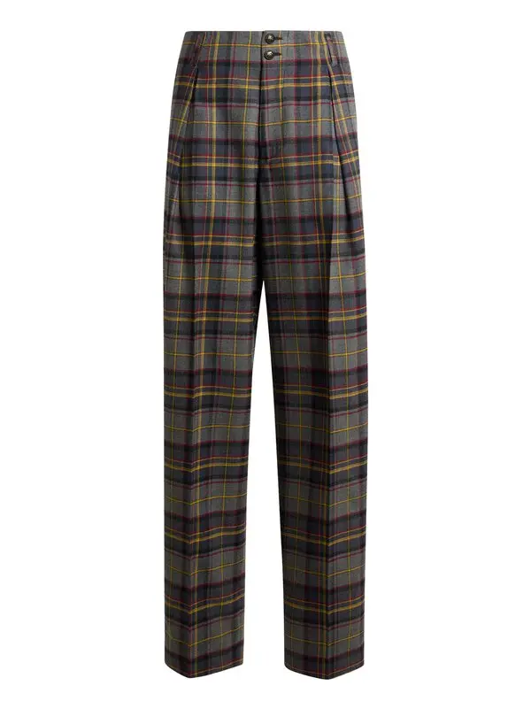 Etro Wool-blend Wide-leg Pants - Plaid