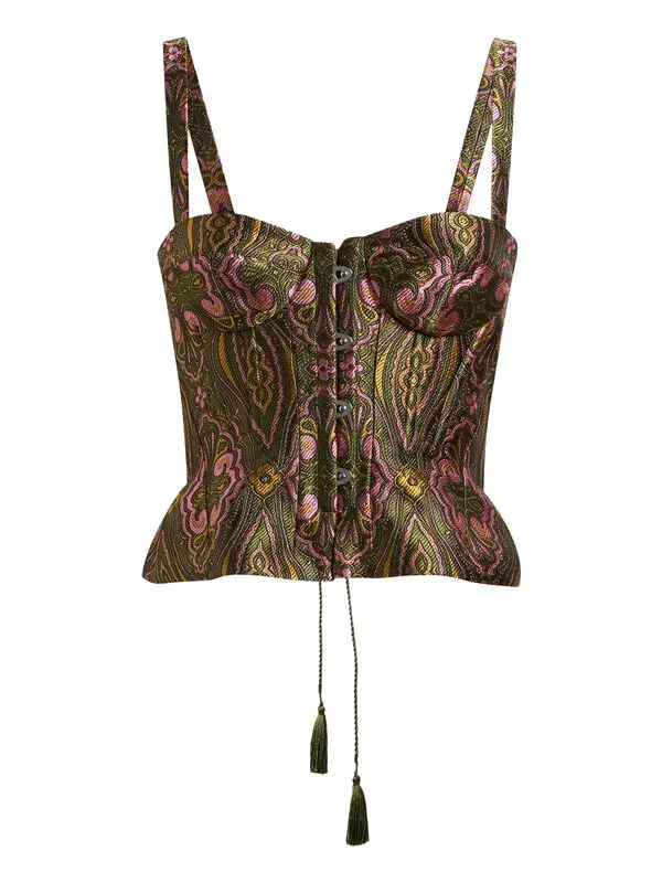 Etro Embroidered Corset Top - Olive