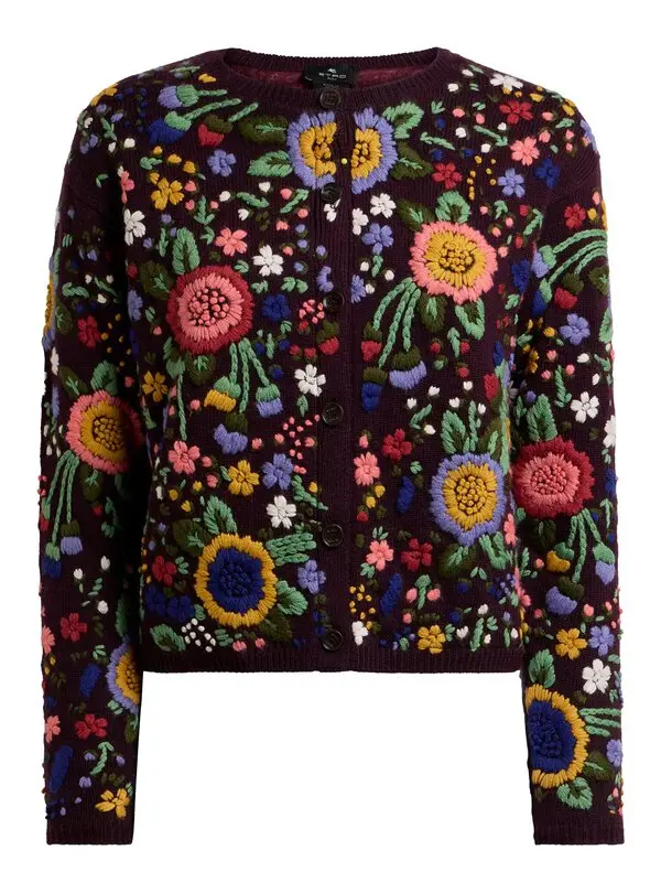 Etro Embroidered Wool Cardigan - Brown