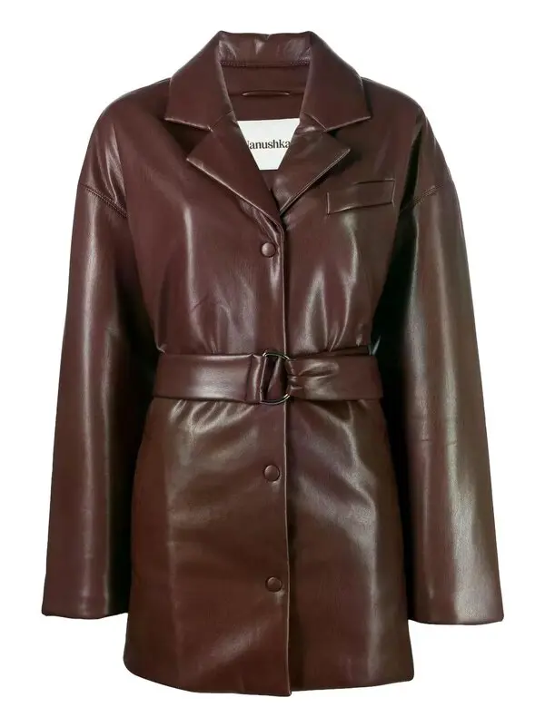 Nanushka Belted Faux-leather Blazer - Brown
