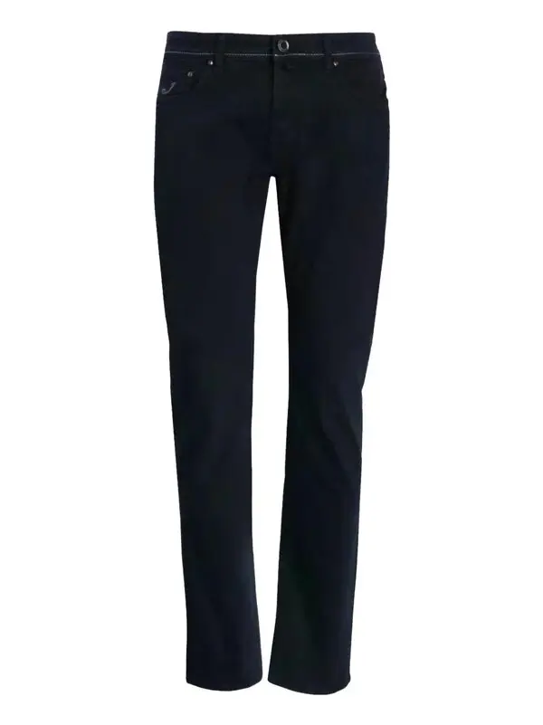 JACOB COHЁN Contrast-stitching Cotton Trousers - Black