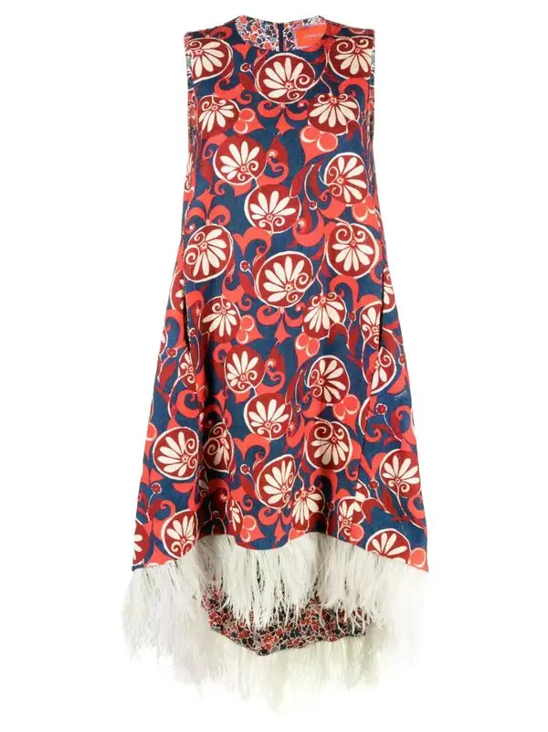 La DoubleJ La Scala Feather-trim Dress - Blue