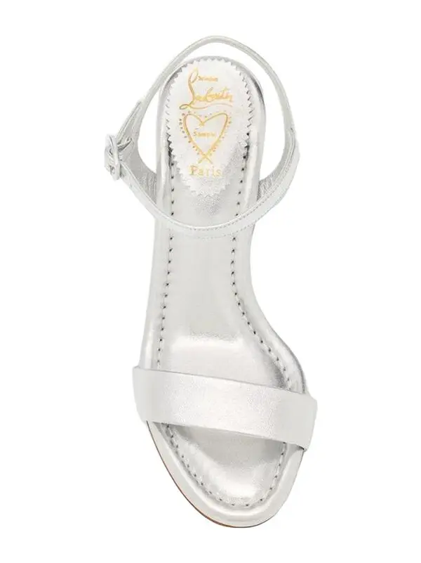 CHRISTIAN LOUBOUTIN 85mm Miss Jane Metallic Leather Sandals - Silver