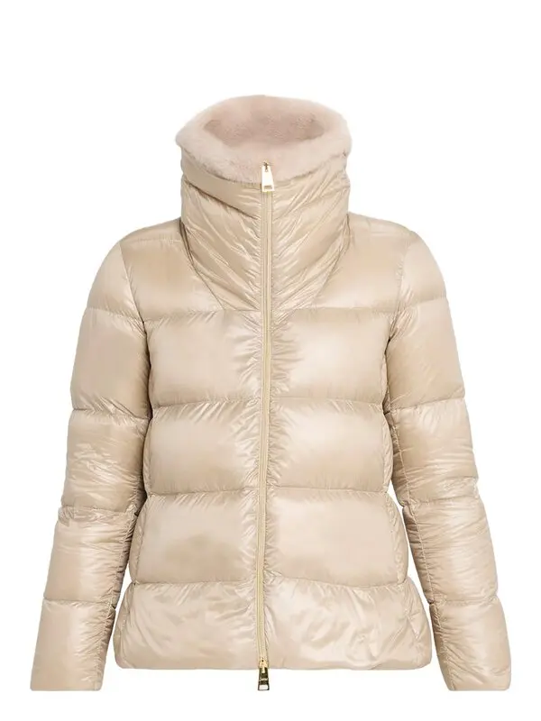 Herno Ultralight Nylon Down Jacket With Faux Fur Collar - Champagne