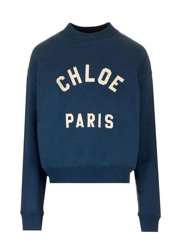 Chloé Cotton Sweatshirt With Logo - Blue