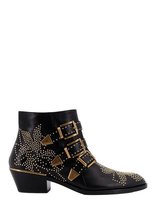 Chloé Leather Boots With Metal Details - Black