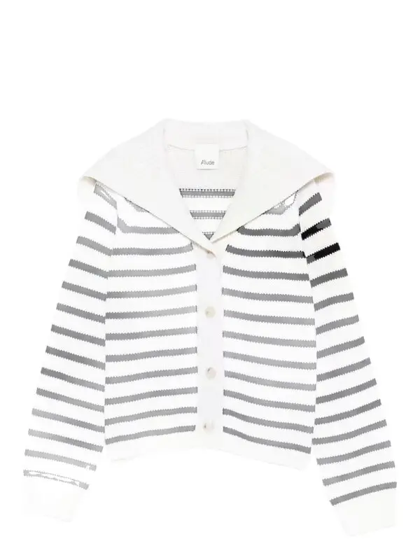 ALLUDE Striped Knit Cardigan - White