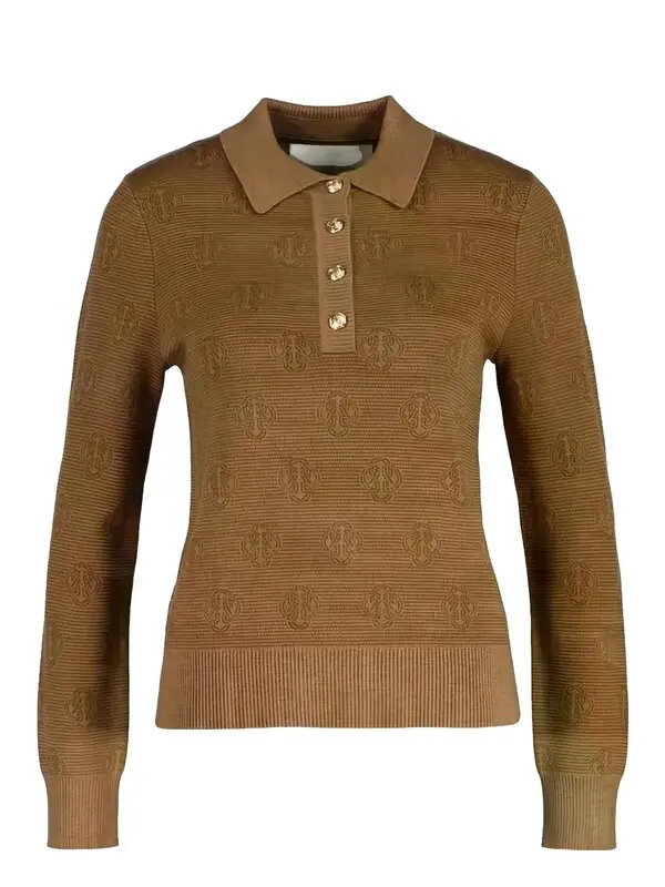 Gant Monogram-pattern Knitted Polo Shirt - Brown