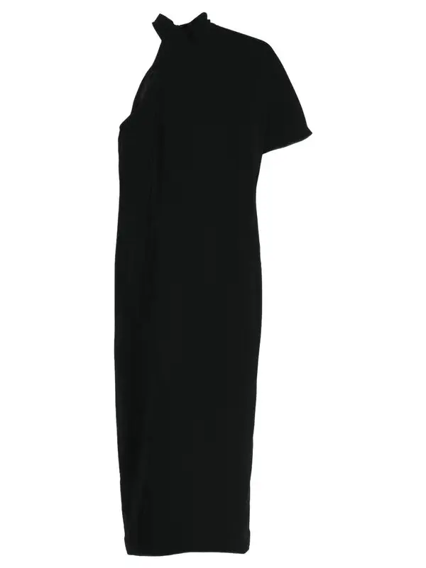 TALLER MARMO Asymmetrical-sleeve Midi Dress - Black