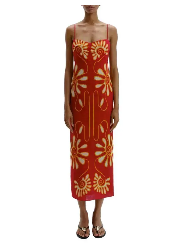 CALA DE LA CRUZ Paloma Floral Print Midi Dress - Red