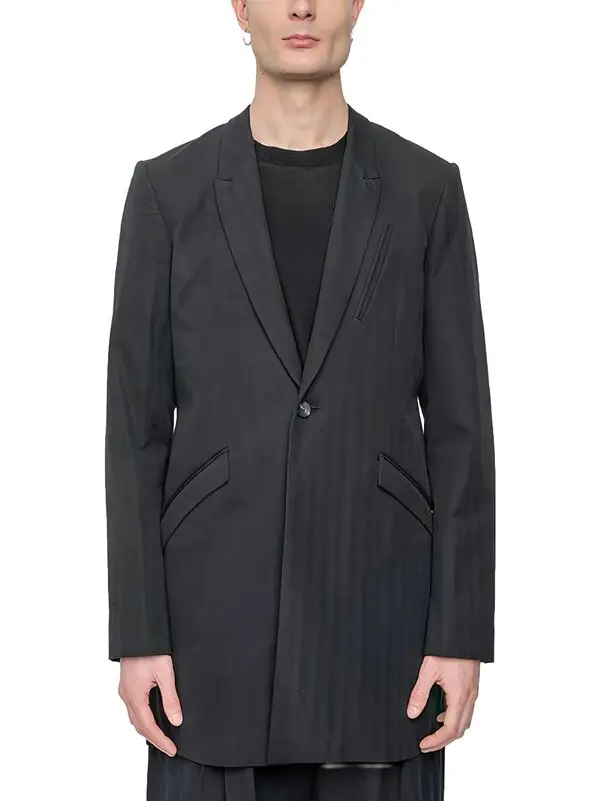 THE VIRIDI-ANNE Frayed Button-up Blazer - Black