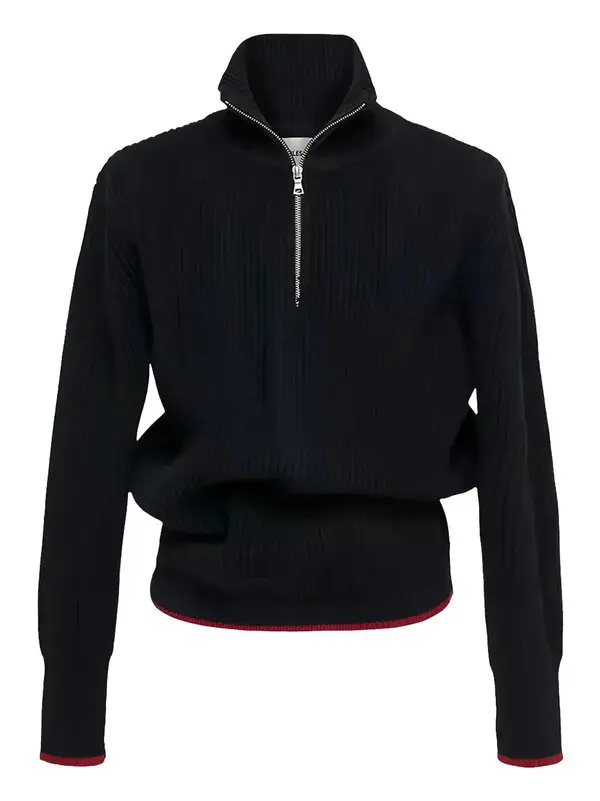 O.FILES Zip-up Funnel-neck Sweater - Black