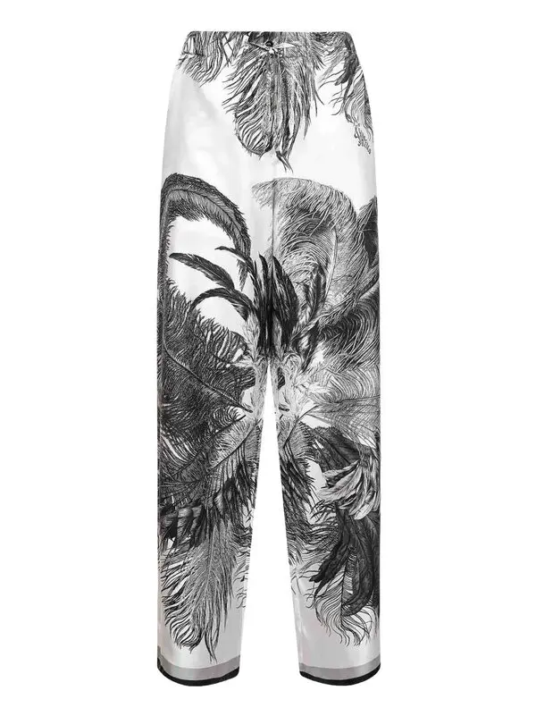 Attico Feather-print Palazzo Pants - White
